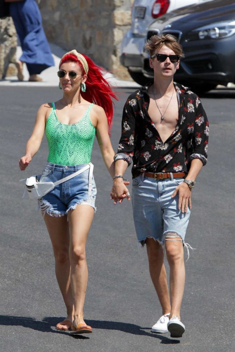 Dianne Buswell in a Blue Daisy Duke Shorts on Vacation on Mykonos ...