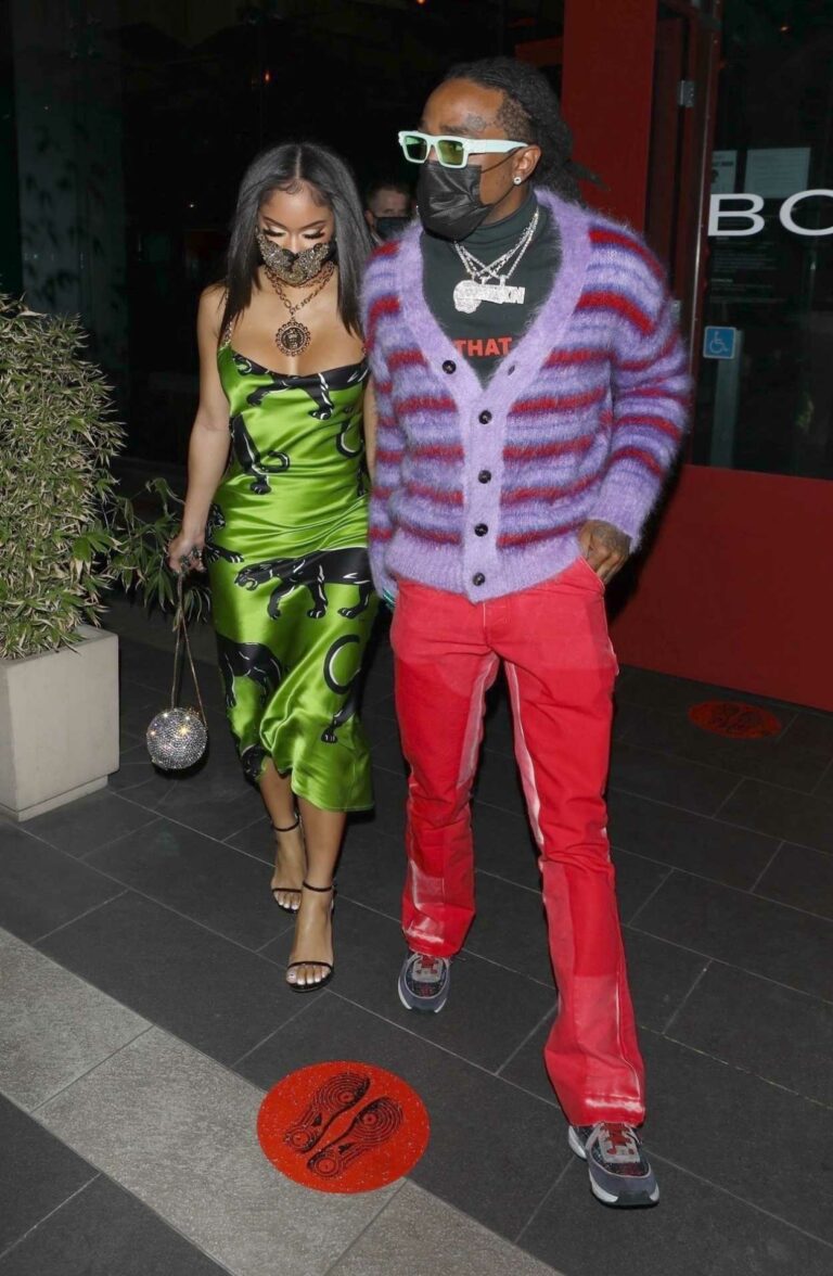 Saweetie in a Green Dress Leaves a Romantic Dinner with Quavo Marshall ...